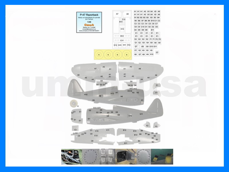 OM14007 P-47 Razorback Access Panel Mask (TAMIYA) 1/48 | Unique Master ...