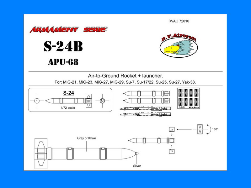 RVAC72010 Ground Rocket + Launcher S-24B + APU-68 resin 1/72 - S ...