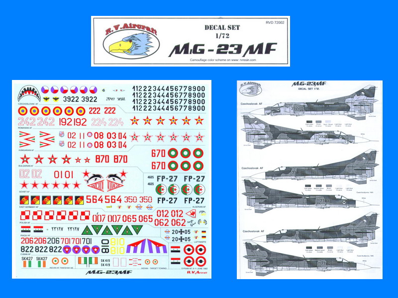 RVD72002 Mig-23MF Decals 1/72 | Unique Master Models